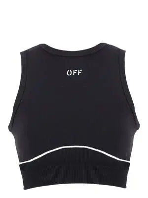 Off White Sleeveless Top With Logo - Black