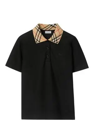 Burberry Check Collar Cotton Polo Shirt - Black