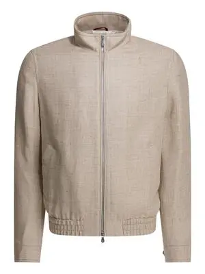 Brunello Cucinelli Silk, Linen, And Wool Hopsack Jacket - Beige