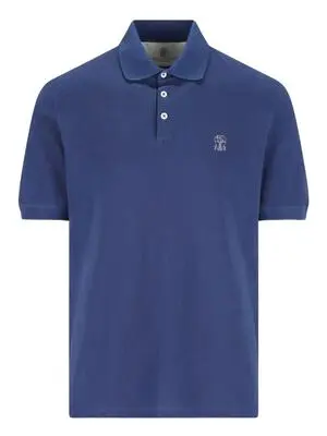 Brunello Cucinelli Logo Cotton Polo Shirt - Blue