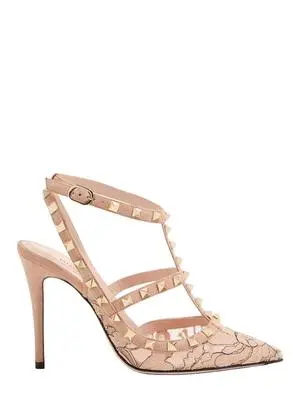 Valentino Garavani Rockstud Lace Pumps - Powder
