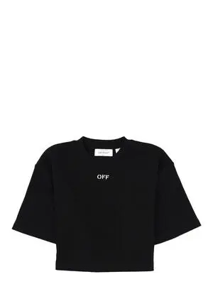 Off White Cropped T-shirt With Logo - Black