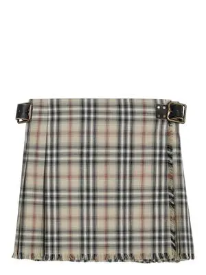 Burberry Wool Mini Kilt With Check Pattern - Beige