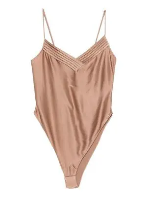 FORTE_FORTE Silk Satin Bodysuit - Brown