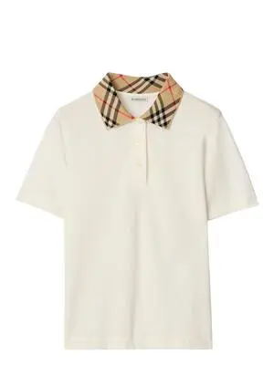 Burberry Check Collar Cotton Polo Shirt - White