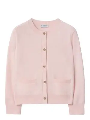 Burberry Wool And Cashmere Cardigan With Check Patches - Pink