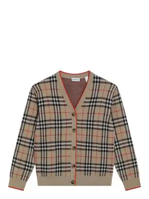 Burberry Wool Cardigan With Check Motif - Beige