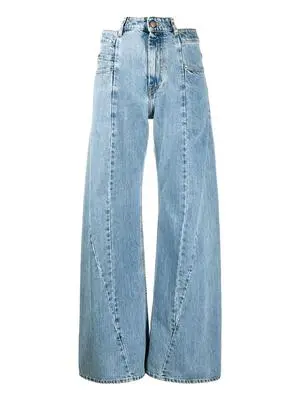MAISON MARGIELA Cotton Denim Wide Leg Jeans - Clear Blue