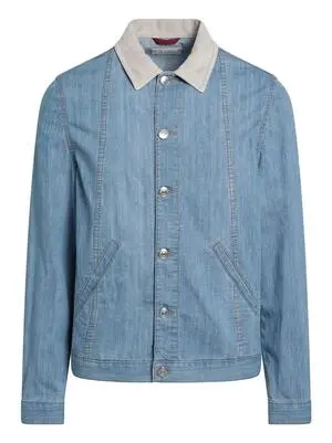 Brunello Cucinelli Denim Jacket With Suede Collar - Blue