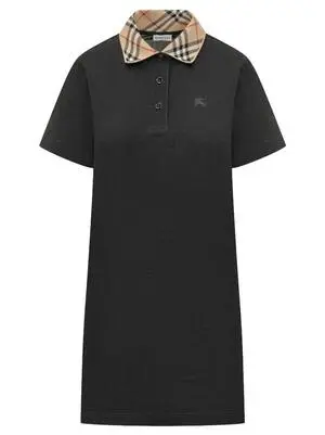 Burberry Check Collar Cotton Dress - Black