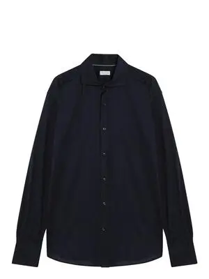 Brunello Cucinelli Navy Silk And Cotton Shirt - Blue