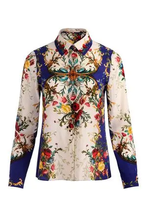 Alice + Olivia Printed Silk Shirt - Blue