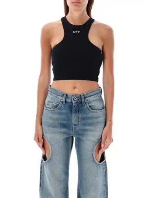 Off White Off Stamp Cropped Top - Black