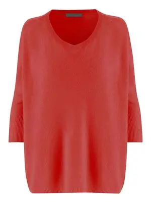 ALLUDE Cashmere V-neck Sweater - Red