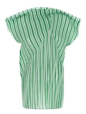 Issey Miyake Striped Pleated Top Green