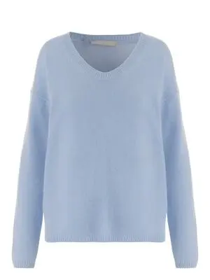 ALLUDE Cashmere V-neck Sweater - Light Blue