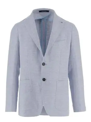 Tagliatore Single-breasted Linen Blend Jacket - Light Blue