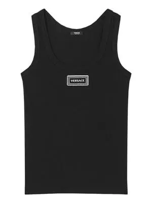 Versace Stretch Ribbed Cotton Tank Top - Black