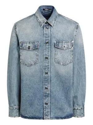 Versace Stone Washed Denim Shirt With Studs - Light Blue
