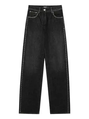 Versace Stone-washed Jeans With Stud And Crystal Embellishments - Black