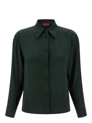 Gucci Incrocio Gg Jacquard Silk Shirt - Green