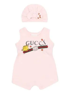 Gucci Baby Body Set With Beanie Hat - Pink