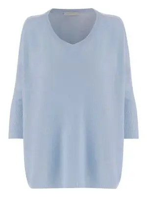 ALLUDE Cashmere V-neck Sweater - Light Blue