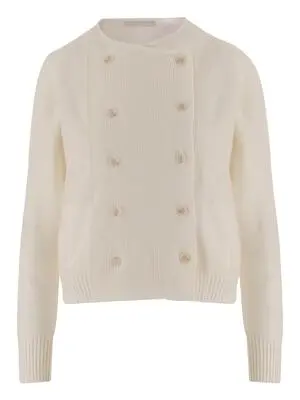 ALLUDE Double-breasted Wool-cashmere Blend Jacket - White