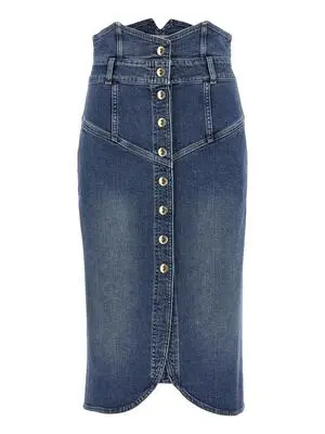 Elisabetta Franchi Midi Denim Skirt - Blue
