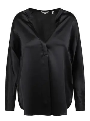 Vince Silk Shirt With V-neck - Black