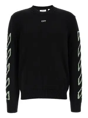 Off White Diag Outline Cotton Sweater - Black