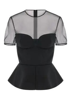 NENSI DOJAKA Tailored Bustier Top With Sheer Neckline - Black