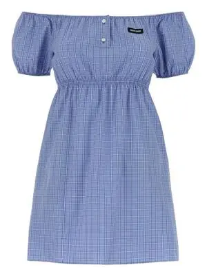 Miu Miu Poplin Check Abiti - Celeste