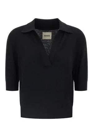 Khaite Shrunken Jo' Cashmere Polo Shirt - Black