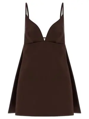 Elisabetta Franchi Duchesse Mini Dress With Cape - Brown