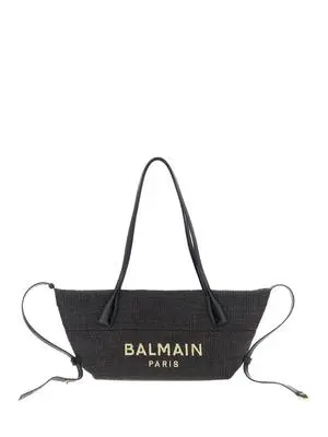 Balmain Track Small Raffia Tote - Black