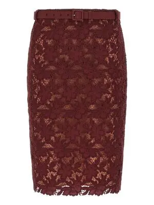 SELF-PORTRAIT Guipure Lace Midi Skirt - Bordeaux