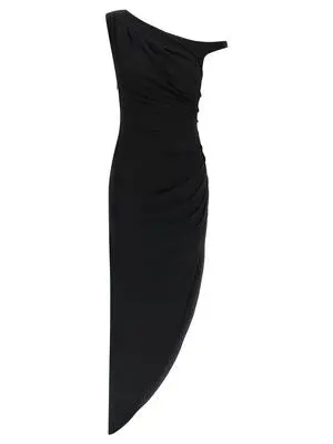 Elisabetta Franchi Jewel Shoulder Crepe Jersey Dress - Black