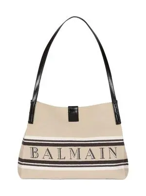 Balmain Small Canvas And Leather Tote - Beige