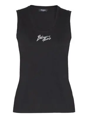 Balmain Logo Cotton Tank Top - Black