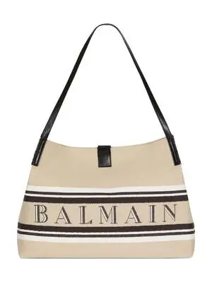 Balmain Canvas And Leather Medium Tote - Beige