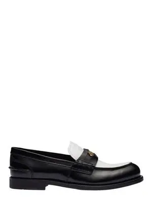 Miu Miu Spazzolato Leather Penny Loafers - Nero+bianco
