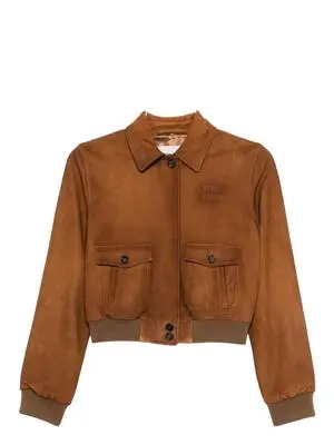 Miu Miu Jacket In Waxed Suede - Cannella