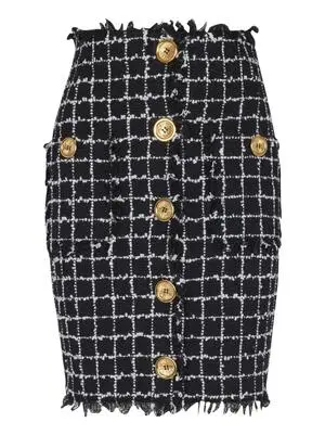 Balmain Tweed Midi Skirt - Black