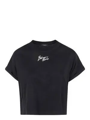 Balmain Logo Cotton Cropped T-shirt - Black