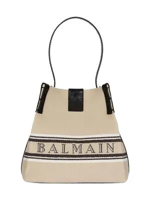 Balmain Canvas And Leather Bucket Bag - Beige
