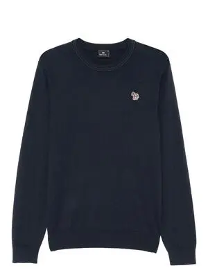 Paul Smith Crew Neck Sweater With Zebra Motif - Very Dark Navy
