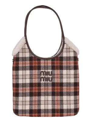 Miu Miu Tartan And Shearling Tote - Bruciato+papaya