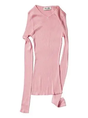 Miu Miu Ribbed V-neck Top - Begonia