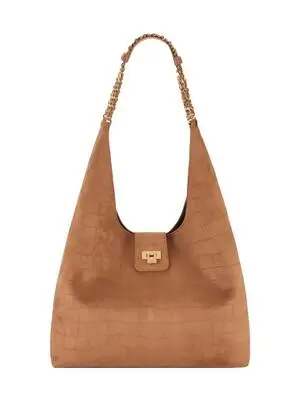 Elisabetta Franchi Suede Hobo Bag - Leather Brown